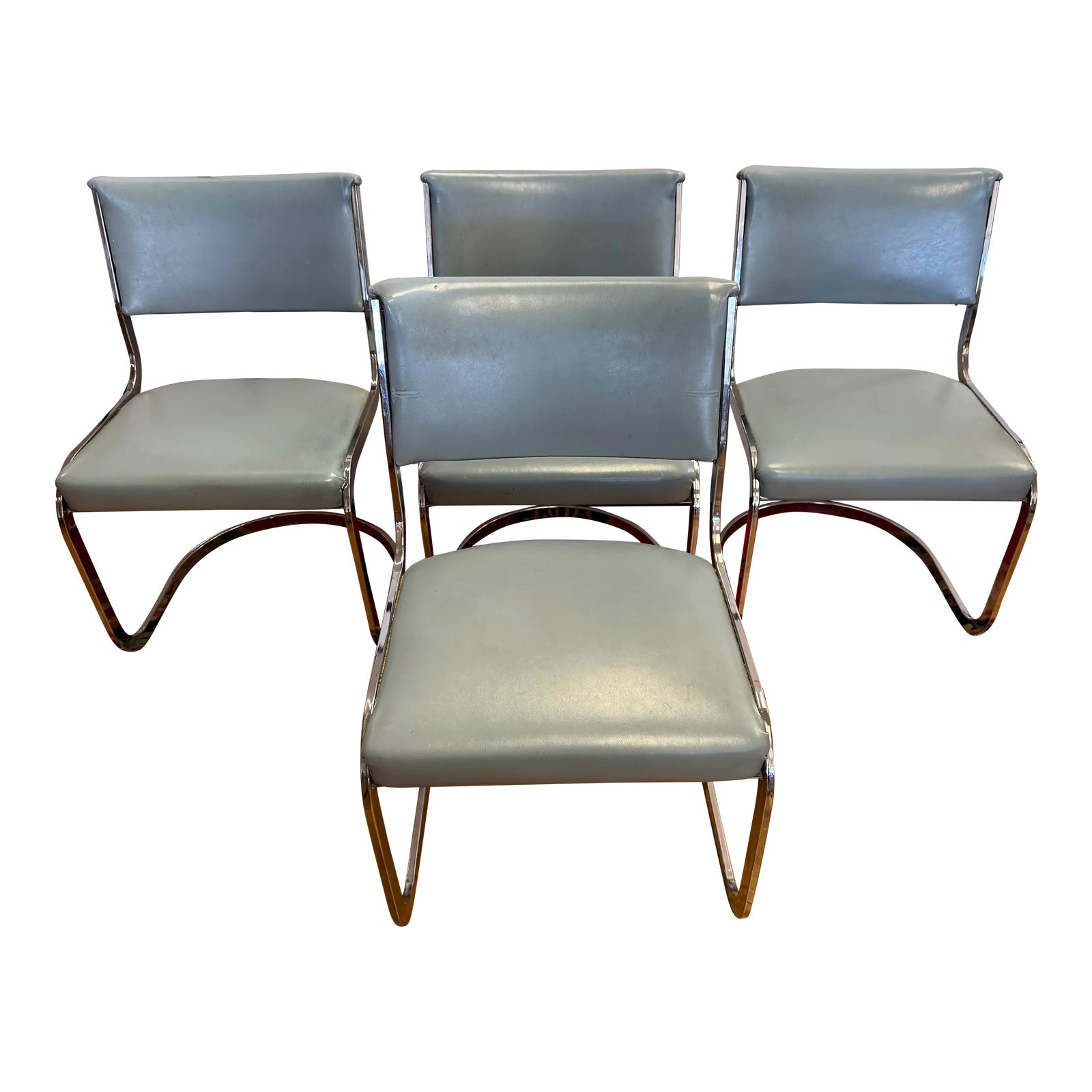 Mid Century Cali-Style Blue and Chrome Cantilever Dining Chairs | Chairish