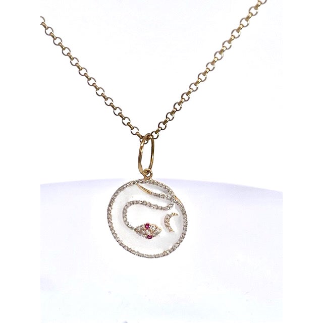 1970s Snake Pendant Diamond Ruby Crescent 14k | Chairish
