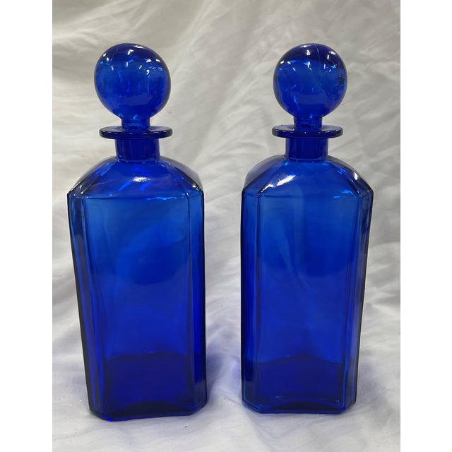 Cobalt Blue Decanters With Glass Round Stopper- Set of 2 | Chairish
