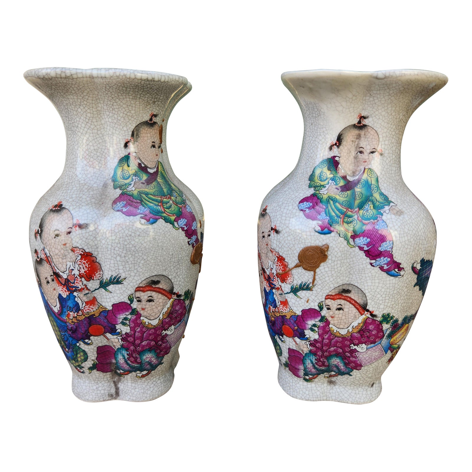 Pair of Vintage Chinoiserie Baby Vases | Chairish