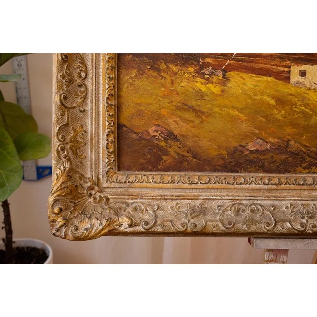 1950s Large Rustic Framed Landscape Painting of Mountain Cabin | Chairish