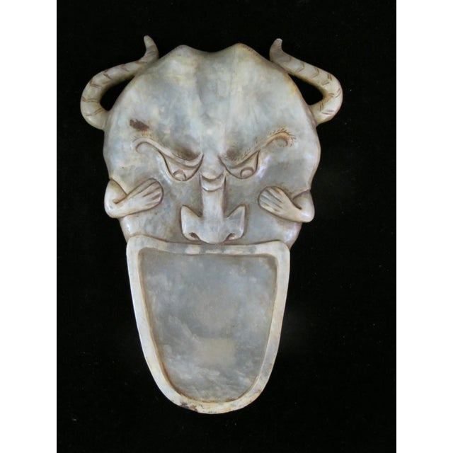 Chinese Green Jade Horned Devil Demon Inkstone Carving | Chairish