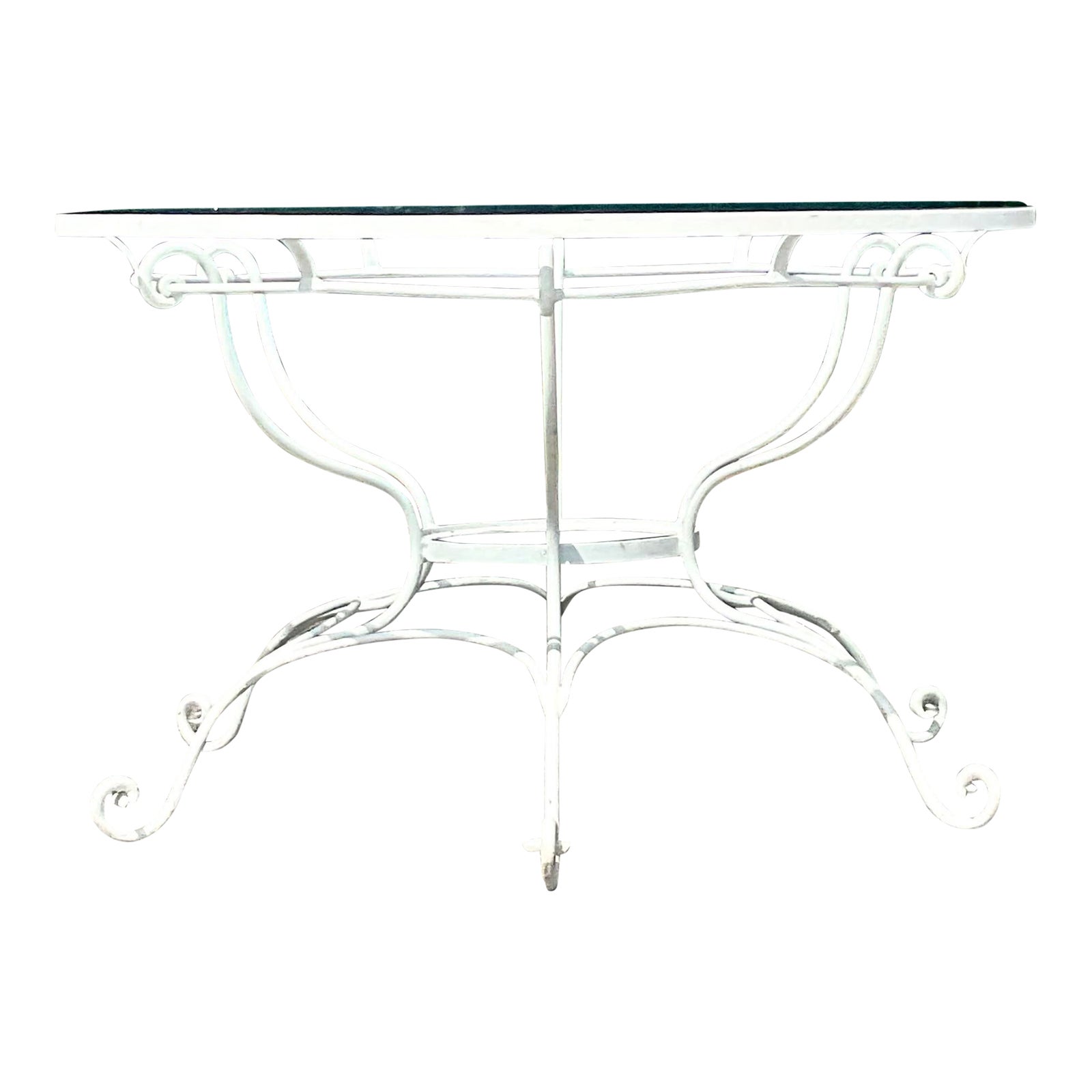 Vintage Coastal Wrought Iron Scroll Dining Table | Chairish