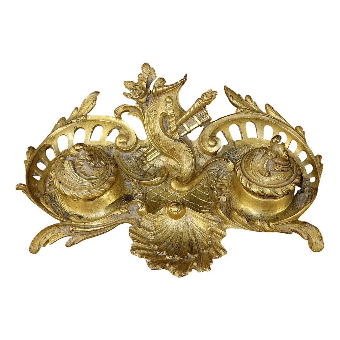 Antique Gilt Bronze Inkwell | Chairish