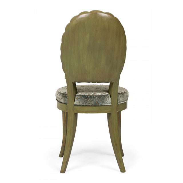 Set of 8 Italian Grotto Mid-Century Carved Wood Green Upholstered ...