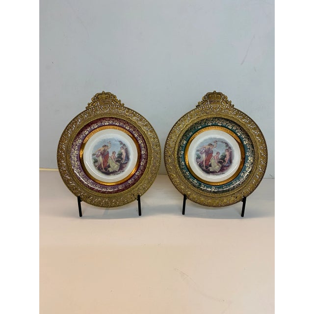 Antique European Pictorial Pair of Porcelain Plates With Golden Frame ...