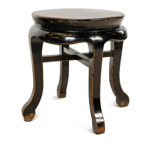 Chinese Mirror Black Lacquer Round Stools - a Pair | Chairish