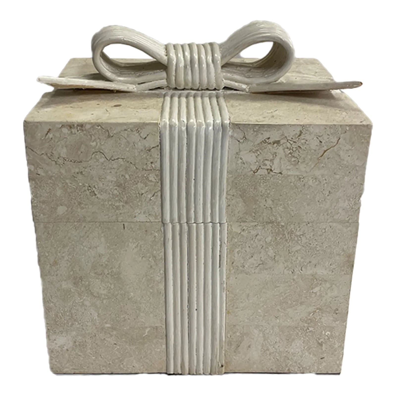 1980s Tessellated Stone Box With Wood Ribbon | Chairish