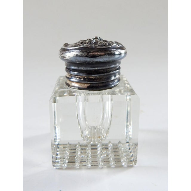 Antique Crystal & Sterling Silver Ink Well | Chairish
