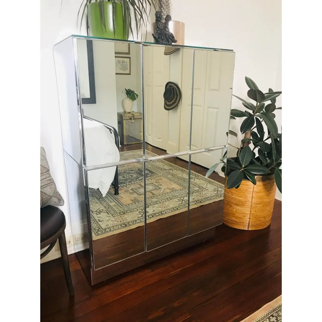 Ello Postmodern Mirrored Bar Cabinet | Chairish