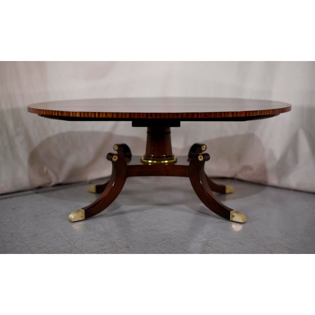 1950s Traditional Banded Mahogany Oval Pedestal Coffee Table by Charak ...
