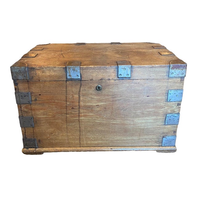 Antique Trunk Chest Solid Wood With Metal Handles | Chairish