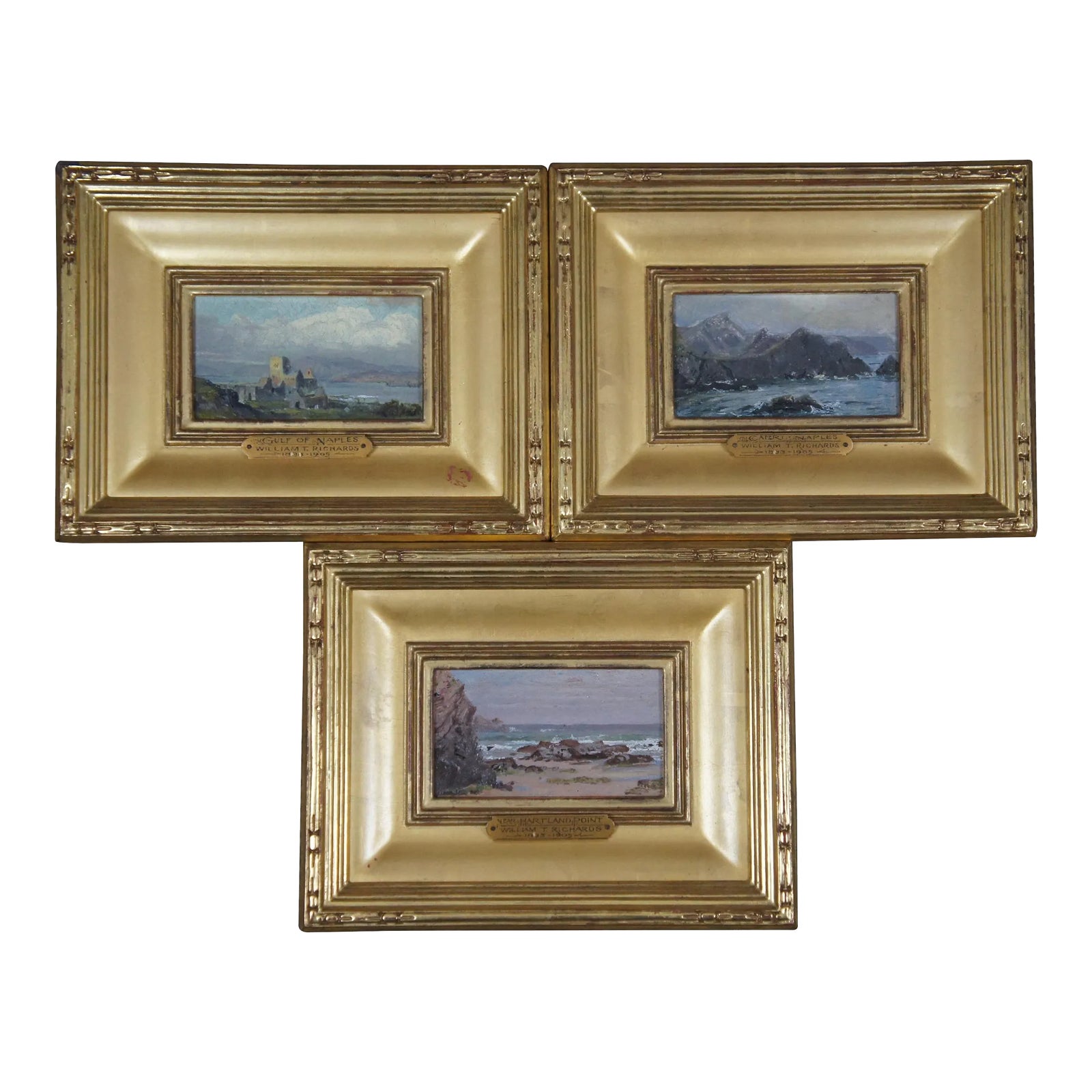 Set of 3 William Richards Oil on Board Seascape Paintings Capri Naples ...