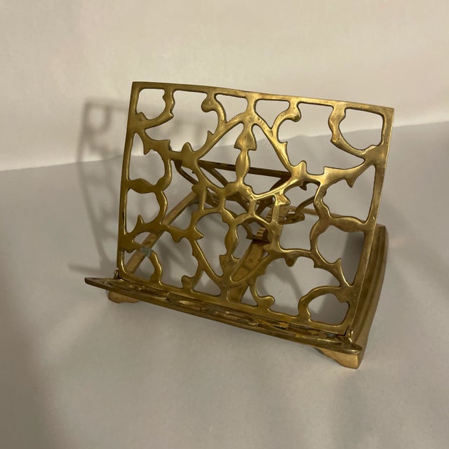 Ornate Reticulated Brass Book Stand | Chairish