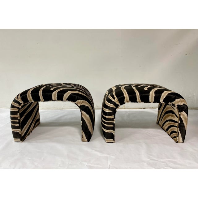 Waterfall Ottomans Stools in Zebra Stenciled Cowhide, a Pair | Chairish
