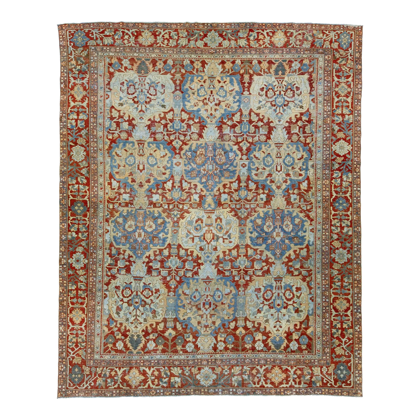 Handmade Persian Bakhtiari Red Wool Rug Featuring an Allover Floral ...
