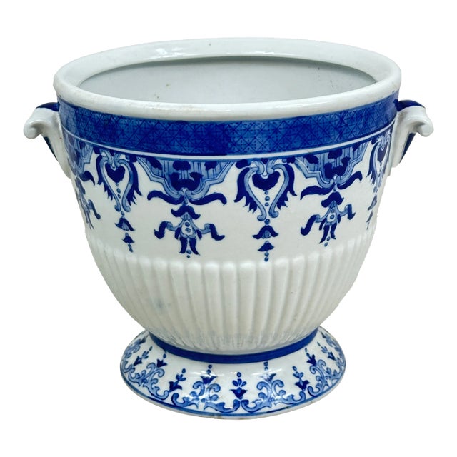 Vintage Blue & White Cachepot | Chairish