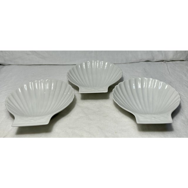 Vintage French Scalloped White Shell Porcelain Dishes, Set of 3 | Chairish