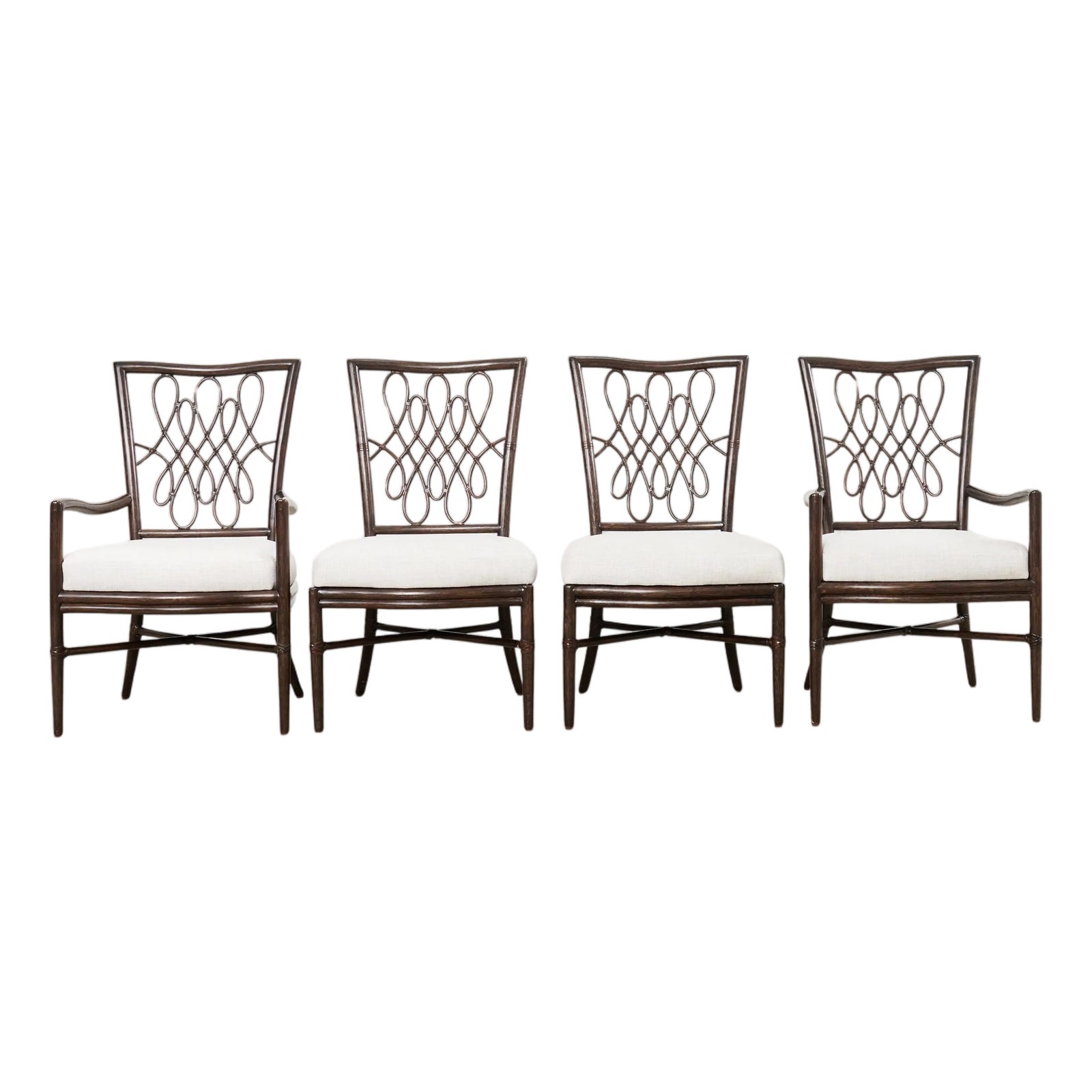 Set of Four Barbara Barry Rattan Script Dining Chairs | Chairish