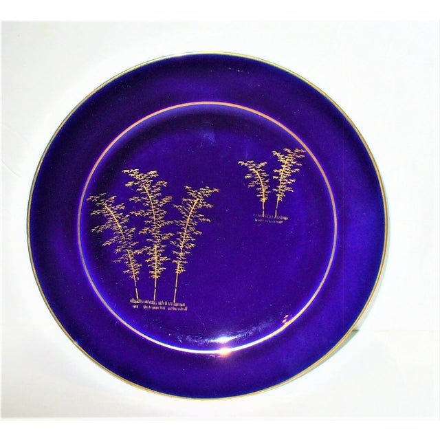 Vintage Fukagawa Arita Cobalt Blue China Dessert Plates Golden Bamboo ...