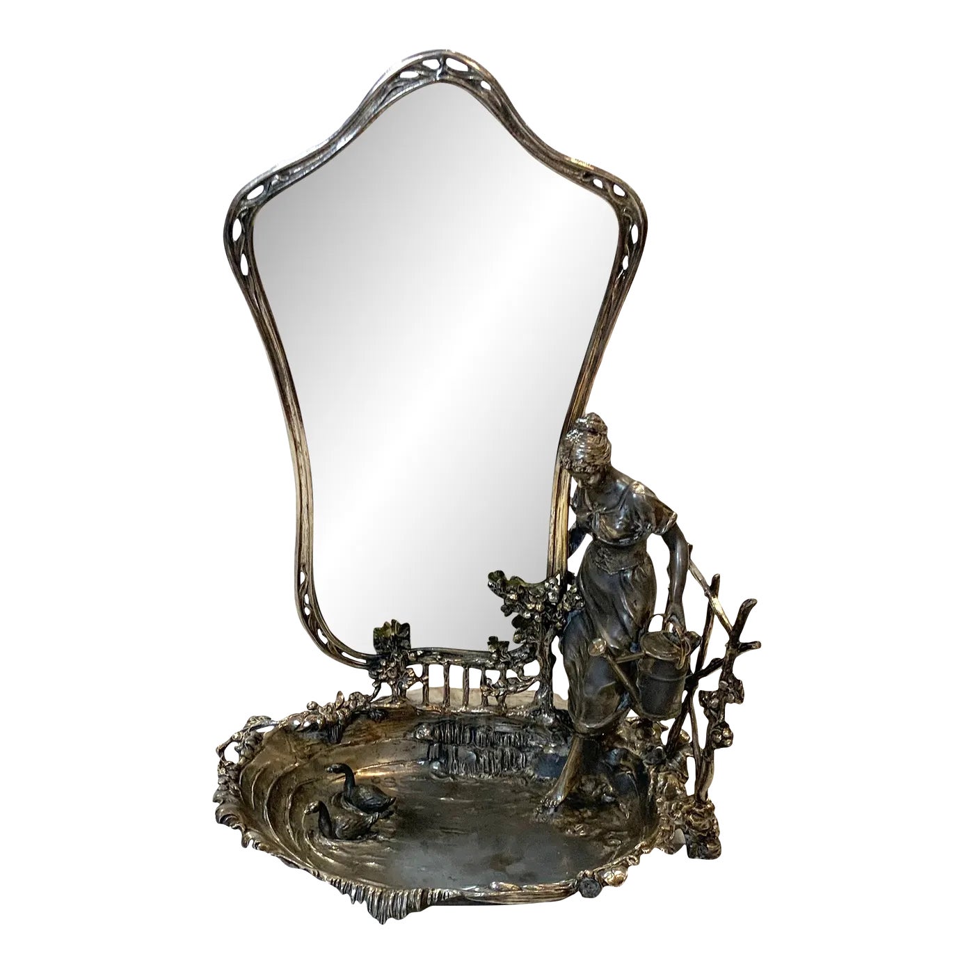 1910s Victorian Lady Silver Plate Mirror | Chairish