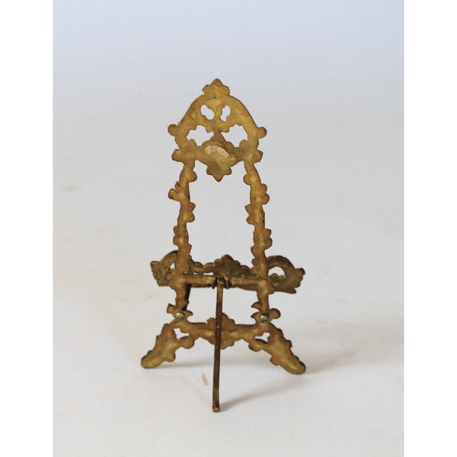 Vintage Art Nouveau Cast Brass Easel With Framed Picture | Chairish