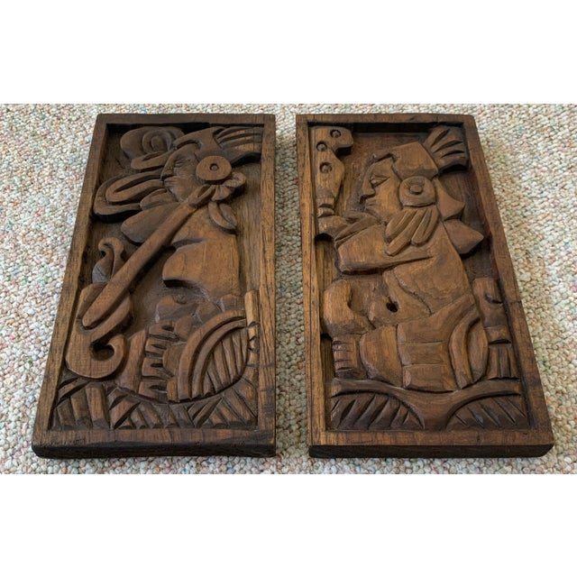 Late 20th Century Vintage Mayan Hand Carved Wood Panels, Set of 2 ...