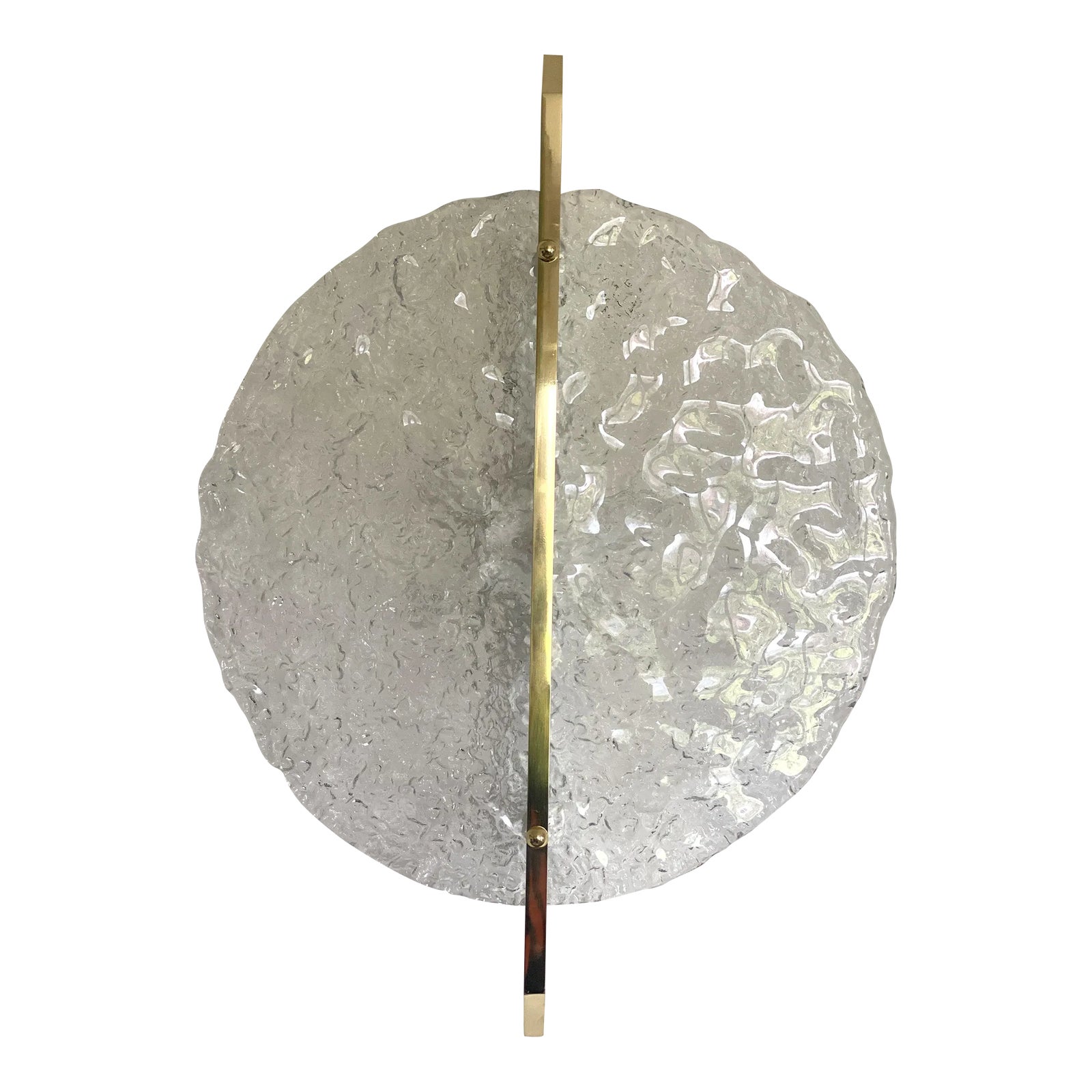 Italian Wall Light in Transparent Murano Glass Disc and Brass Metal ...