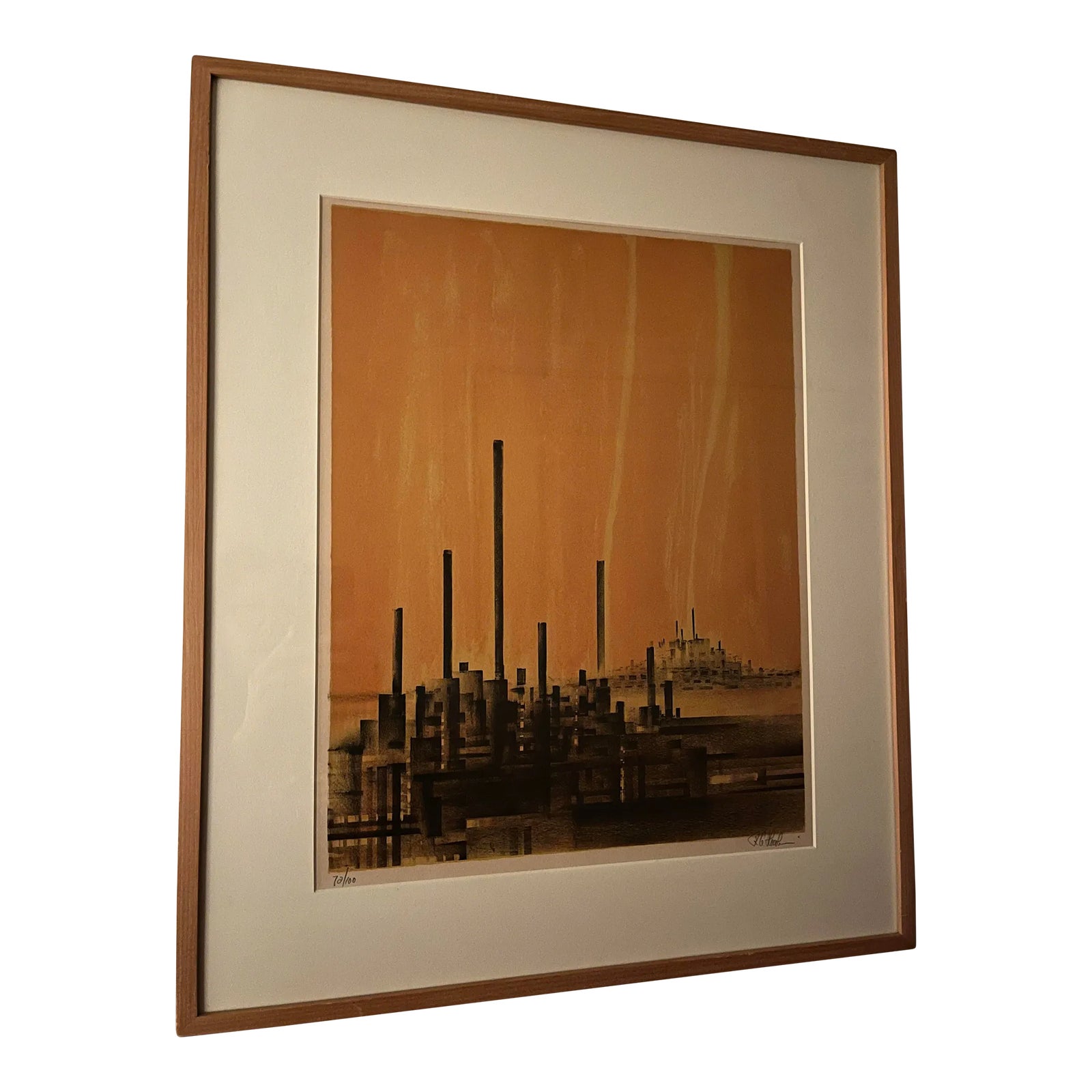 Signed Lithograph 'Factory Fire' by Richard Florsheim | Chairish
