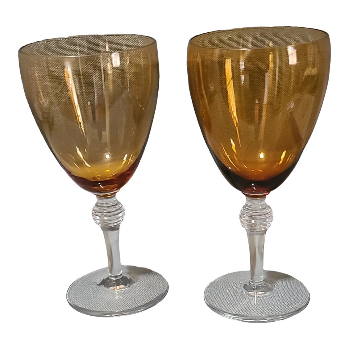 Vintage Pair of Cambridge Arora Amber Water Goblets | Chairish