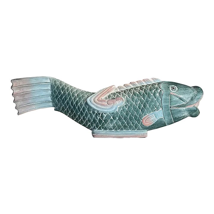 Vintage Oversized Hand-Carved Koi Fish Sculpture | Chairish