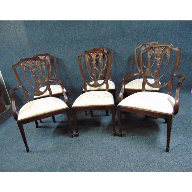 Henkel Harris Hepplewhite Carved Mahogany Shield Back Dining Chairs - Set of 6 | Chairish