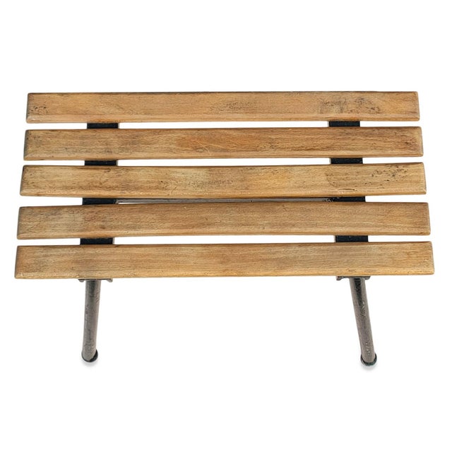 1970s Vintage Brutalist Iron and Wood Slats Stool | Chairish