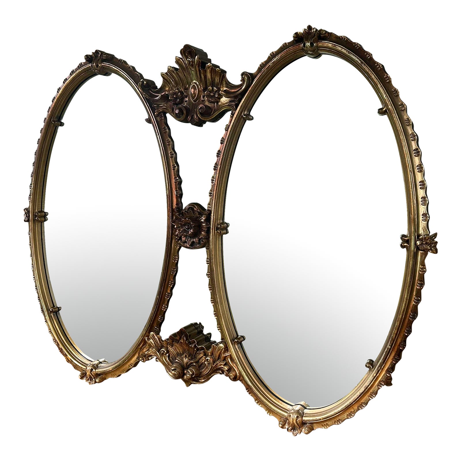1970s Hollywood Regency Gold Double Mirror Large Gilt With Ornate ...