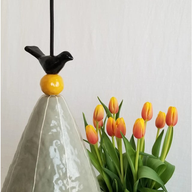 Modern Gray Ceramic Pendant Light With Black Bird, Plug in Cord From ...