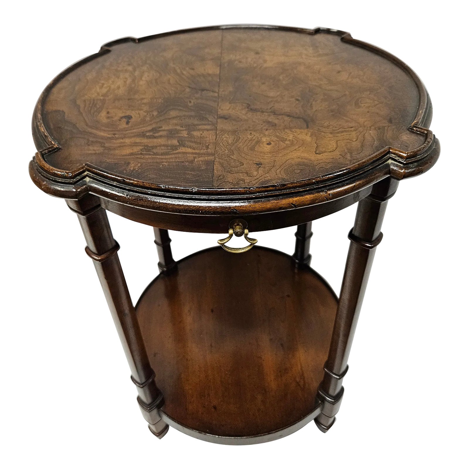 Burlwood Veneer Round Side Table With Drink Tray | Chairish