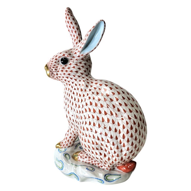 Large Herend Rabbit Fishnet Rust Red #5334 Figurine | Chairish