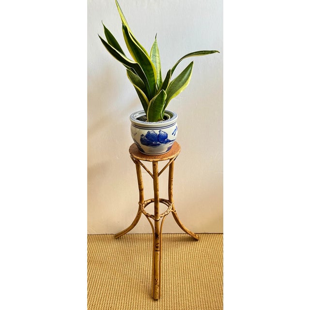 1970s Tri-Leg Tortoiseshell Bamboo Drink Table or Plant Stand With ...