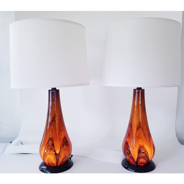 Modern Amber Tortoise Shell Art Glass Table Lamp 3 Lighting Modes With ...