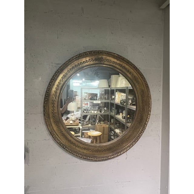 1980s Vintage Bombay Company Round Gold Painted Mirror With Leaf Motif ...