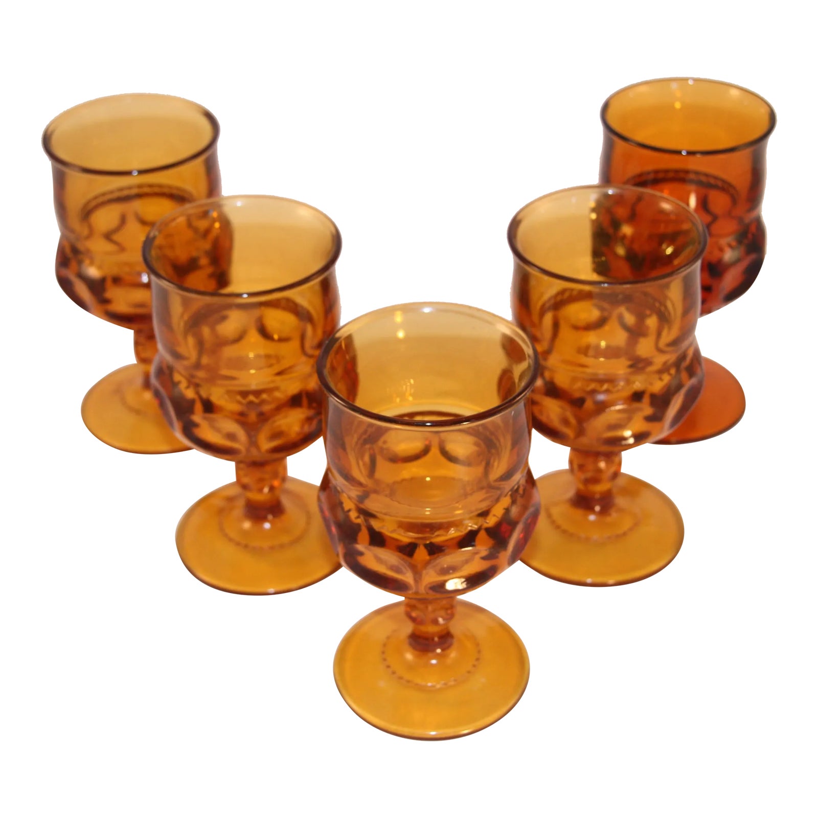 Vintage Amber Colored Kings Crown Wine Glasses- Set of 5 | Chairish