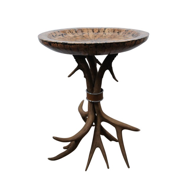 Rustic Log Cabin Lodge Country Hunt Theme Faux Antler Horn Side Table ...