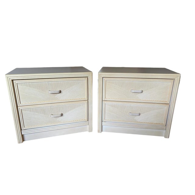1980s Pair of Vintage Rattan Pencil Reed-Paneled Style Nightstands by ...
