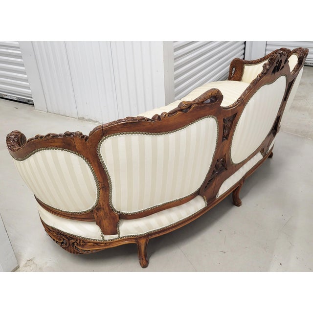 Antique French Louis XV Pierce Carved Swan Triple Back Sofa Couch ...