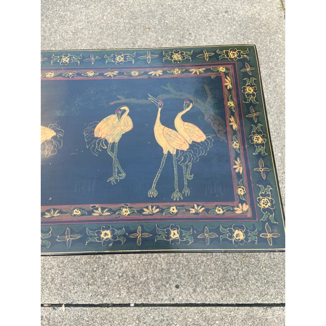 Asian Hand Painted Chinoiserie Side Table Crane a Pair | Chairish