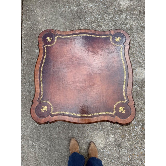 Pair of Embossed Leather and Carved Wood Side Tables | Chairish