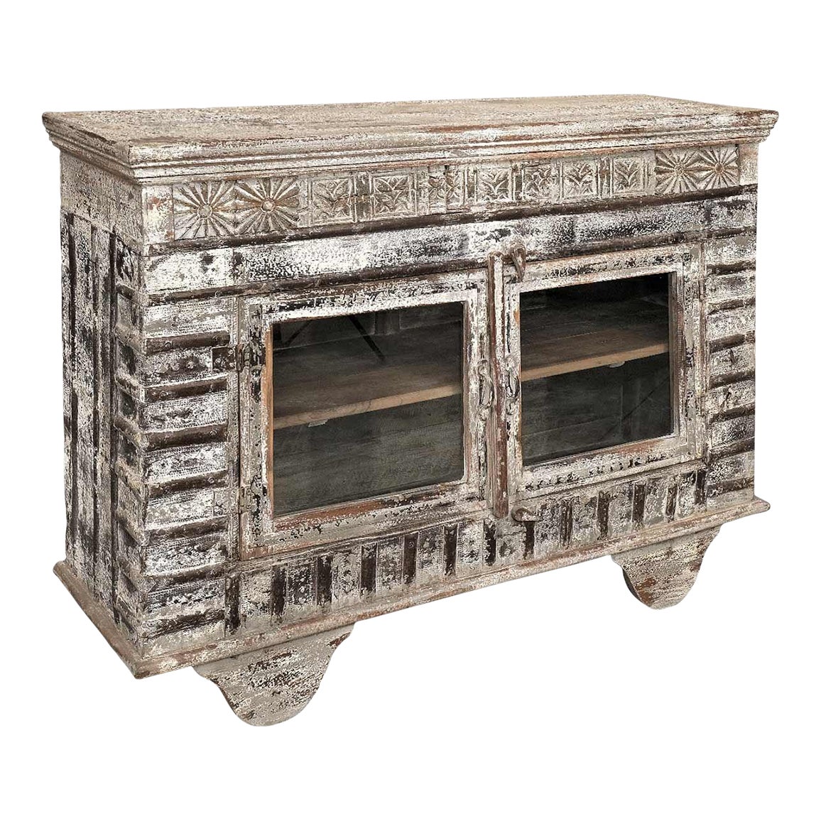 1920s Antique Hope Chest Repurposed Glass Door Cabinet | Chairish