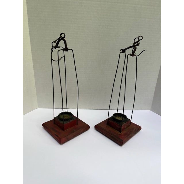 Vintage Chinese Silk and Wire Hanging Lanterns a Pair | Chairish