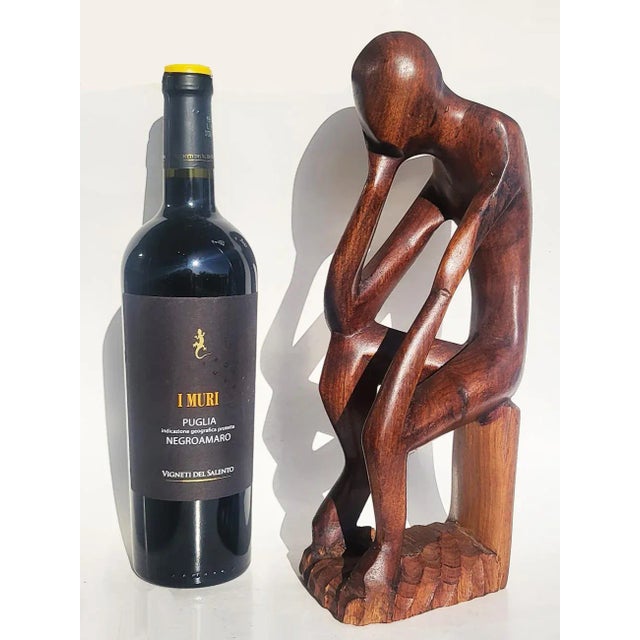 1960s Carved Wood Thinking Man Sculpture | Chairish