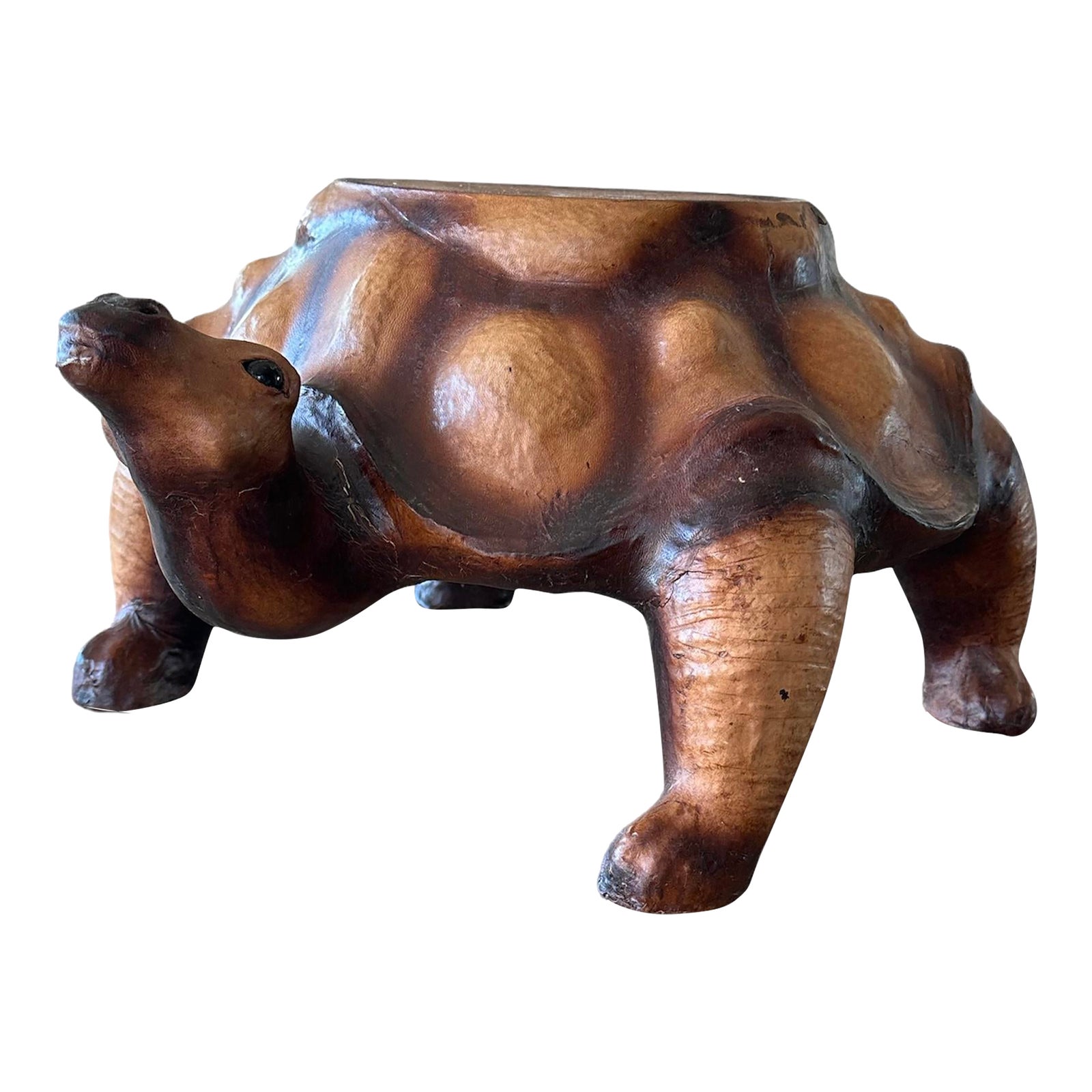 Vintage Leather Tortoise Foot Stool | Chairish